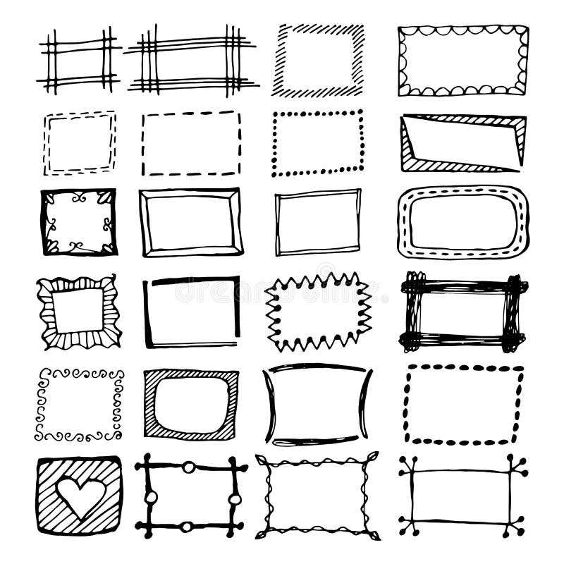 Hand Drawn Rectangle Frames Set Stock Vector - Illustration of cartoon ...