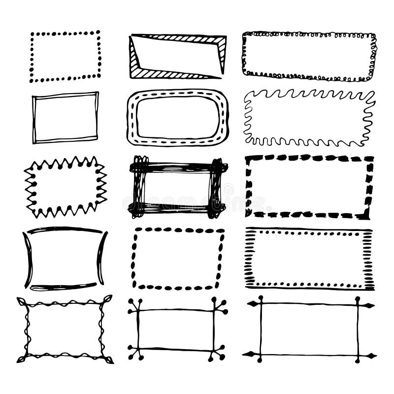 Hand Drawn Rectangle Frames Set Stock Vector - Illustration of hand ...
