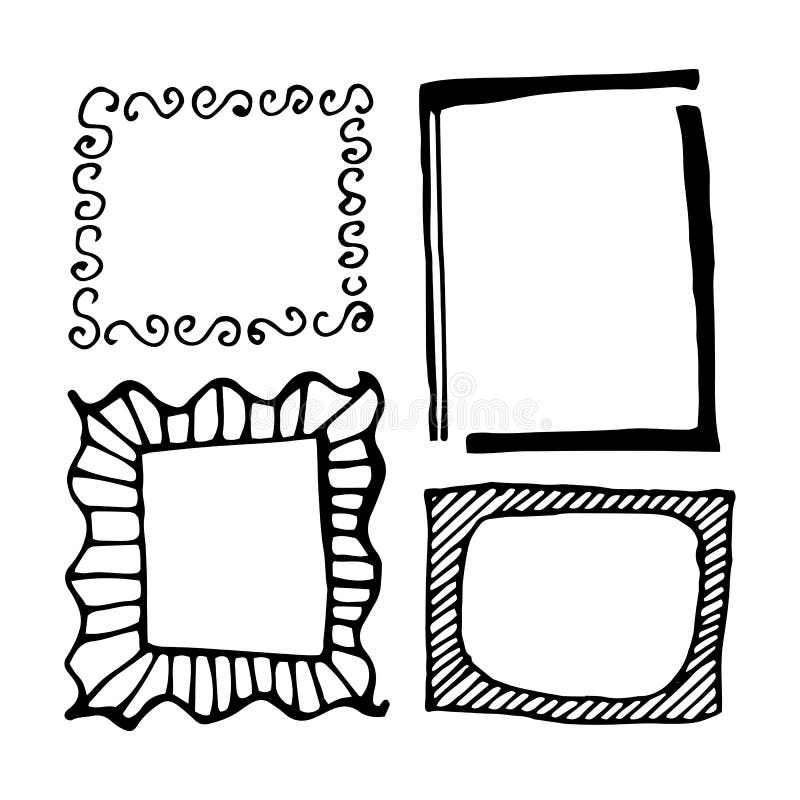 Hand Drawn Rectangle Frames Set Stock Vector - Illustration of corner ...