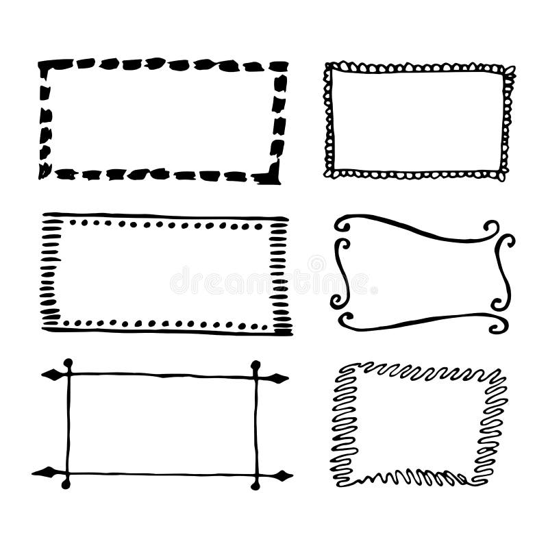 Hand Drawn Rectangle Frames Set Stock Vector - Illustration of pencil ...