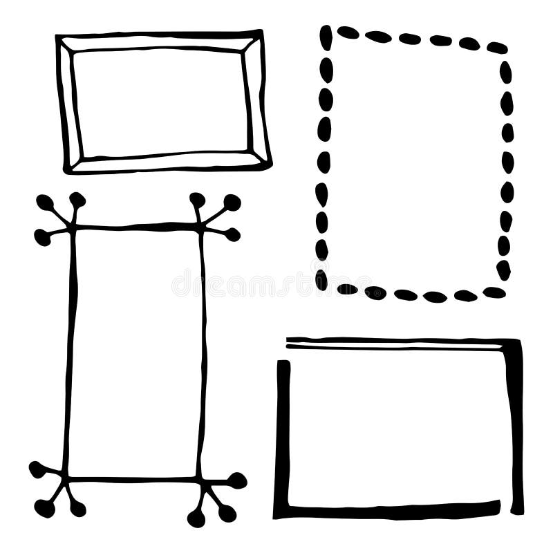Hand Drawn Rectangle Frames Set Stock Vector - Illustration of line ...