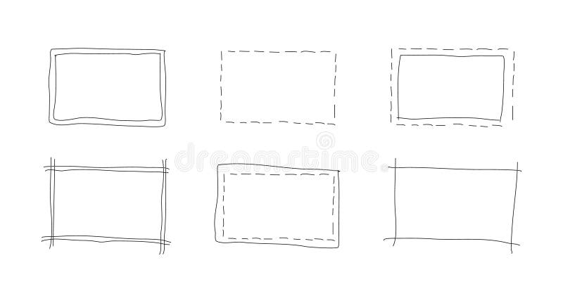Hand Drawn Rectangle Frames Set. Doodle Rectangular Shapes. Scribble ...