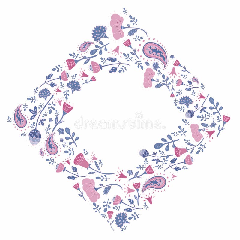 Hand Drawn Rectangular Frame with Cute Flowers and Leaves Stock Vector ...