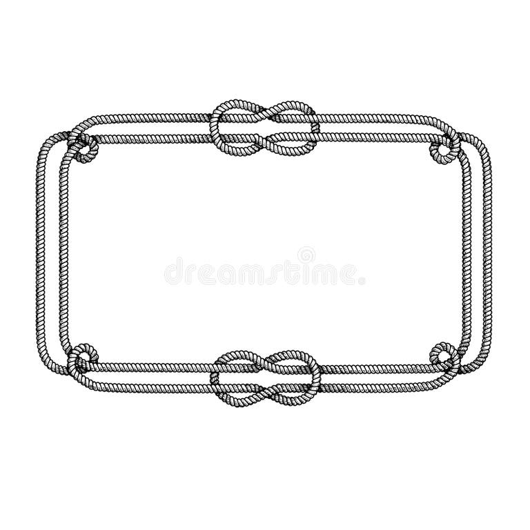 Hand Drawn Rectangular Rope Frame with Free Style Node. Sketch Nautical ...