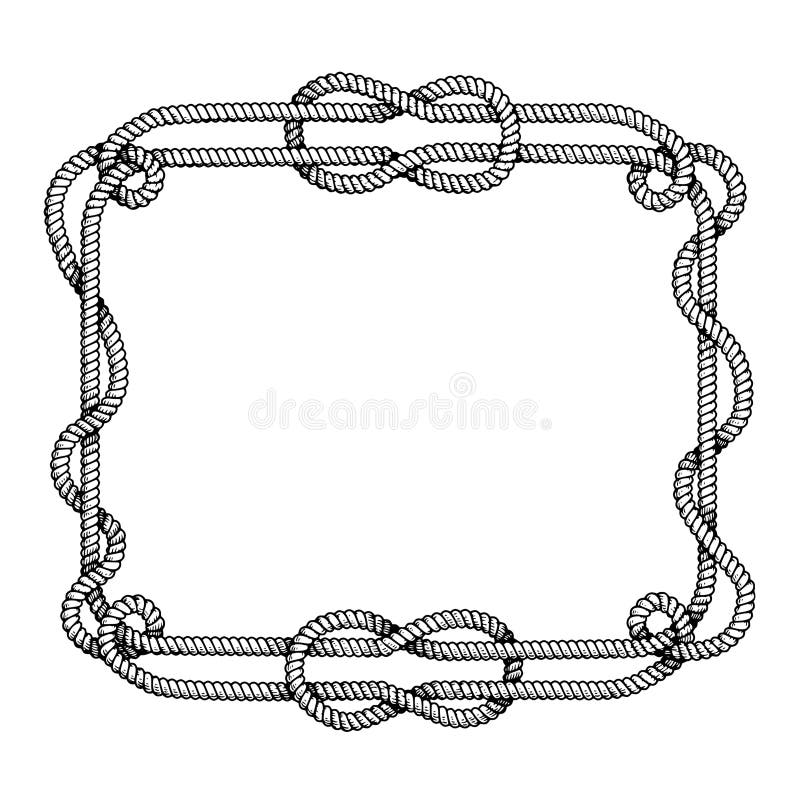 Hand Drawn Rectangular Rope Frame with Free Style Node. Sketch Nautical ...