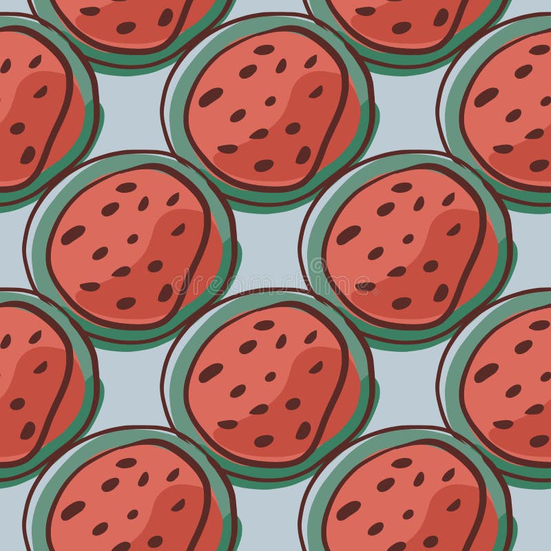 Hand Drawn Red Abstract Watermelon Elements Seamless Doodle Pattern ...