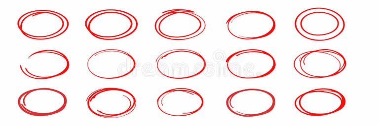 Hand Drawn Red Circle Highlights Underline Oval Frames Scribble Design ...