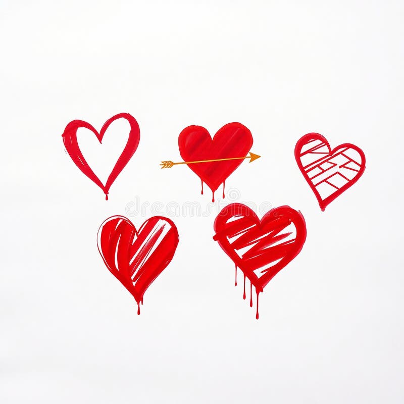 Hand-drawn Red Heart Doodles Stock Illustration - Illustration of ...