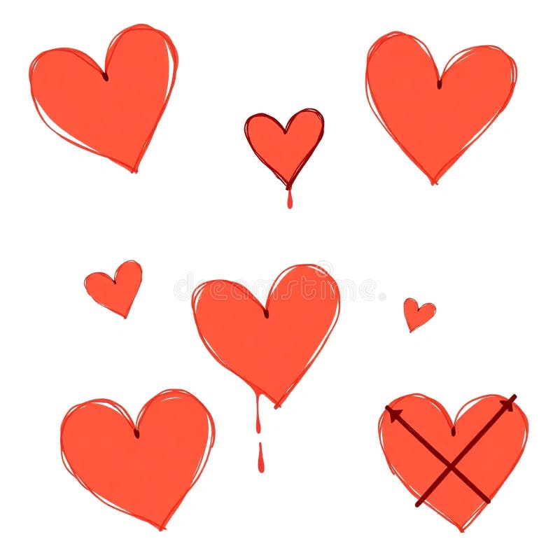 Hand-drawn Red Heart Doodles Stock Illustration - Illustration of ...