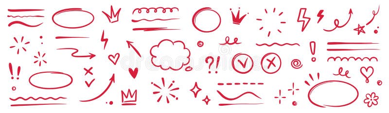 Hand Drawn Red Highlight, Text Underline, Emphasis Mark, Line Shape Set ...