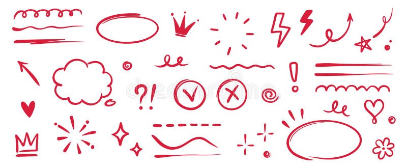 Hand Drawn Red Highlight, Text Underline, Emphasis Mark, Line Shape Set ...