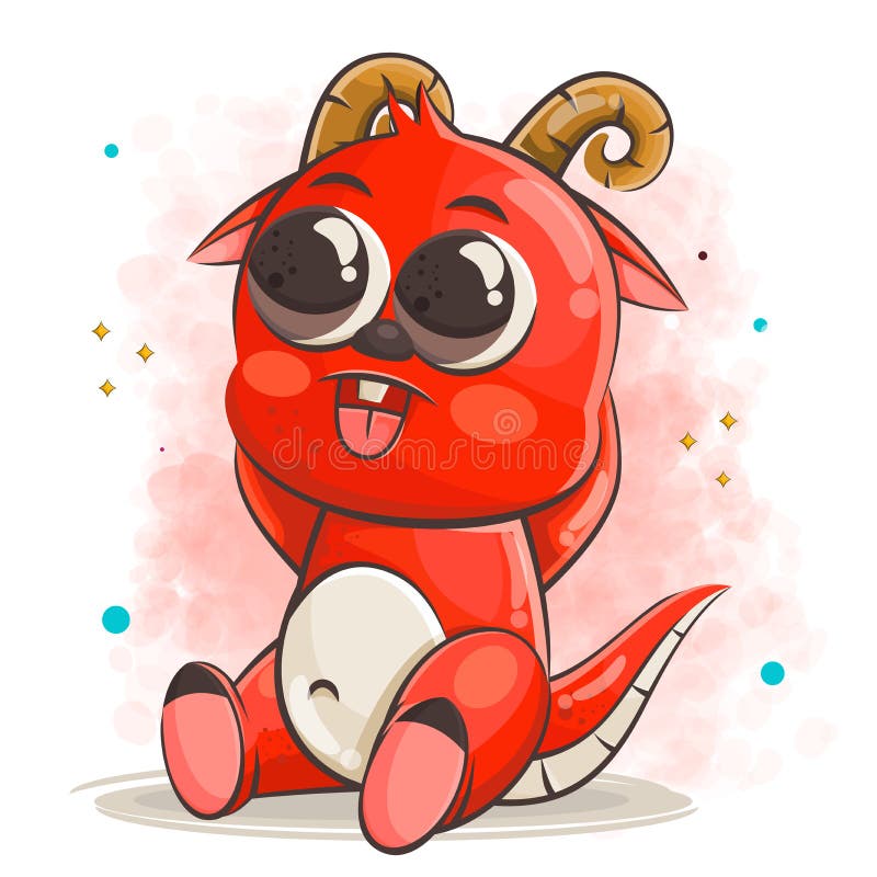 Hand Drawn Red Monster Cartoon Illustration Stock Vector - Illustration ...