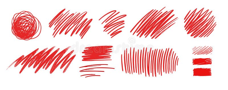 Hand Drawn Red Pencil Lines and Strokes. Red Hand-drawn Scribbles and ...