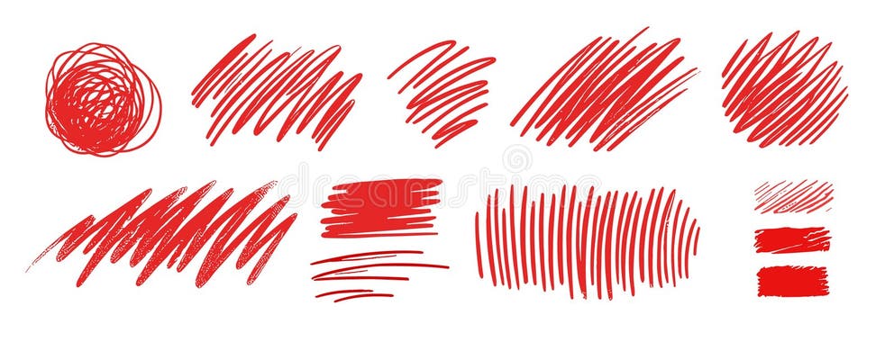 Hand Drawn Red Pencil Lines and Strokes. Red Hand-drawn Scribbles and ...