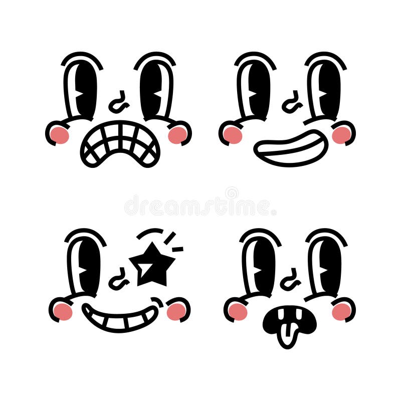 Hand Drawn Retro Cartoon and Comic Face Collection Graphic Stock Vector ...