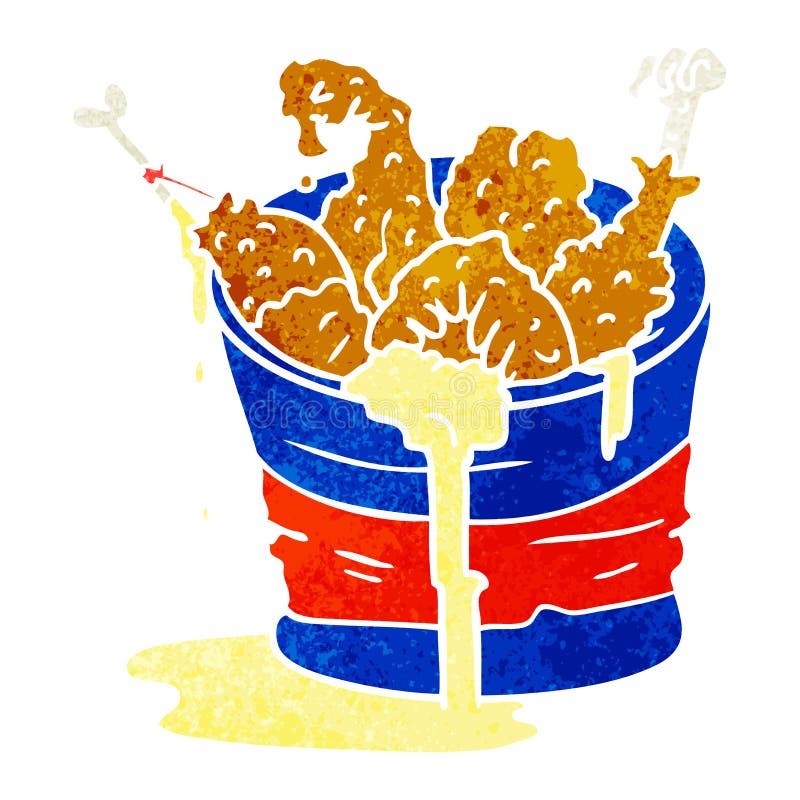Hand Drawn Retro Cartoon Doodle Bucket of Fried Chicken Stock Vector ...