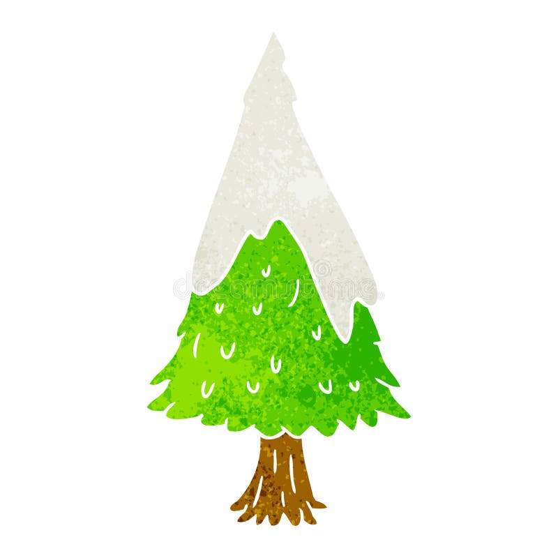 Hand Drawn Retro Cartoon Doodle Single Snow Covered Tree Stock Vector ...