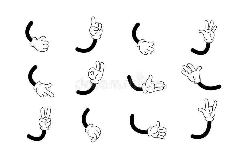 Hand Drawn Retro Cartoon Hands Set Stock Vector - Illustration of ...
