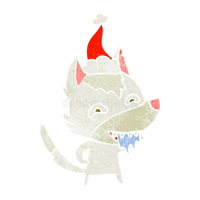 Hand Drawn Retro Cartoon of a Hungry Wolf Wearing Santa Hat Stock ...