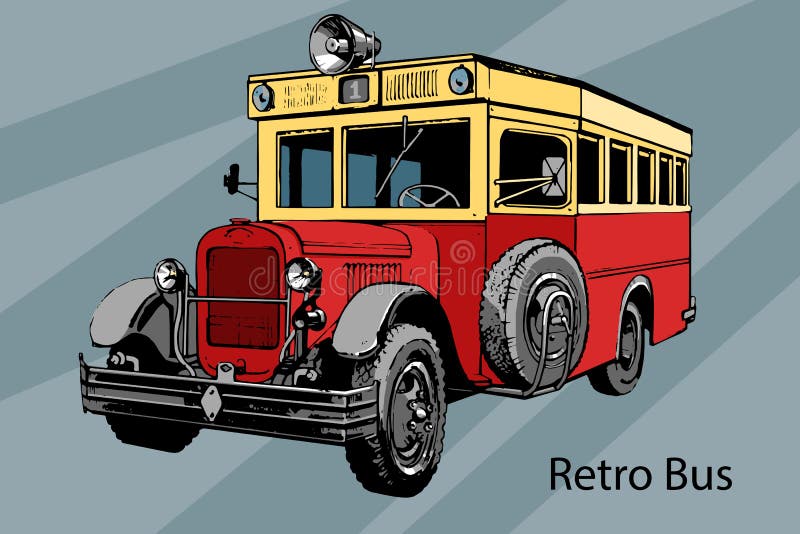 Hand-drawn Retro City Bus Vector Drawing Stock Vector - Illustration of ...
