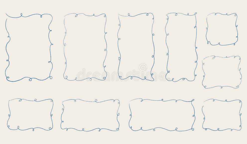 Hand Drawn Retro Frames Set. Chalk Scribble Wavy Borders Collection ...