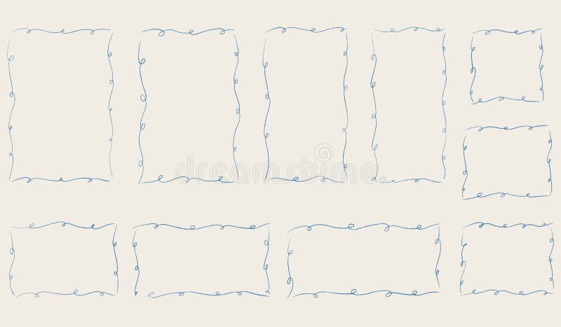 Hand Drawn Retro Frames Set. Chalk Scribble Wavy Borders Collection. Pencil Texture Doodle Frame ...