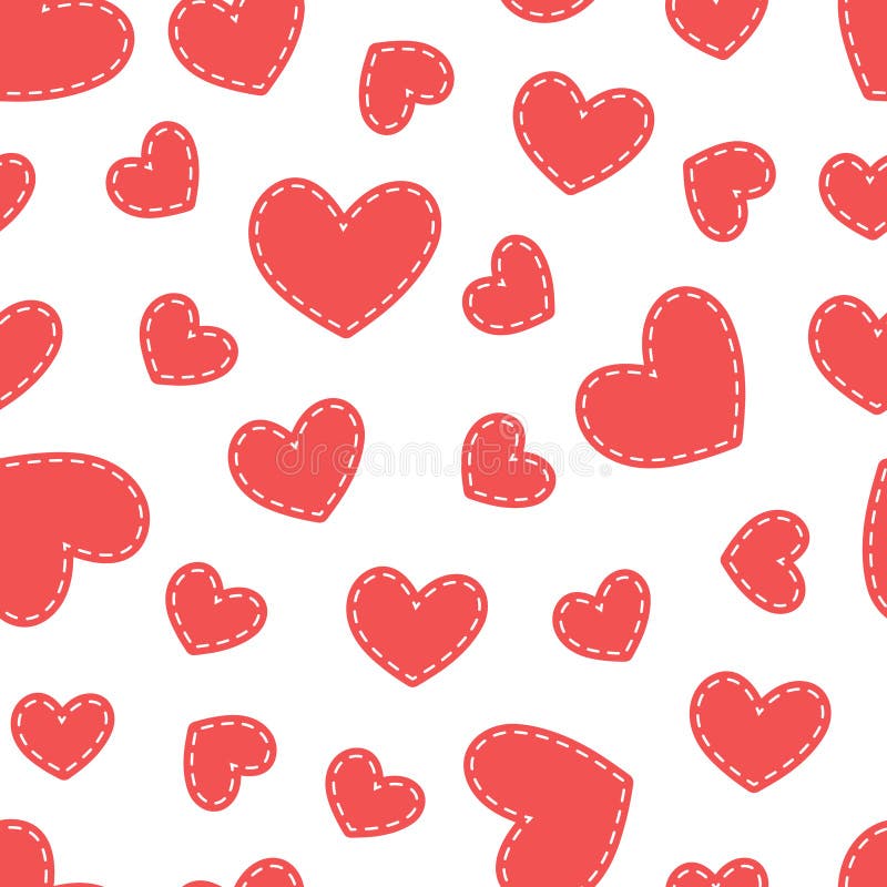 Hand Drawn Retro Heart Seamless Pattern. Scribble Red Hearts with ...
