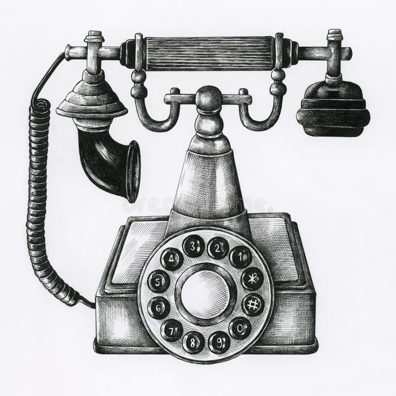 Hand Drawn Retro Line Telephone Stock Illustration - Illustration of ...