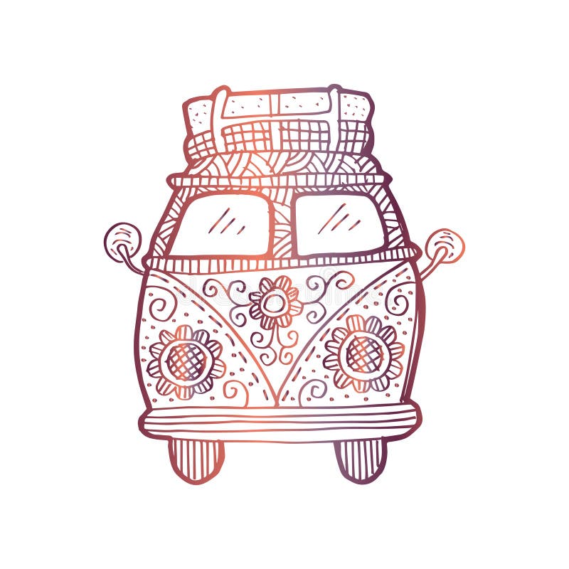 Hand drawn retro mini van stock illustration. Illustration of isolated ...