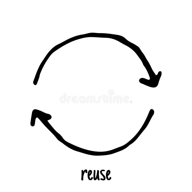 Hand Drawn Reuse Symbol, Isolated on White Background, Vector Stock ...