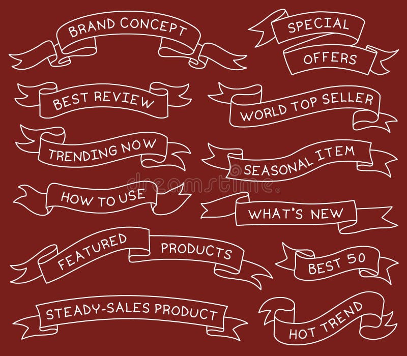 Hand Drawn Ribbon Banners Set with Handwritten Messages Stock Vector ...