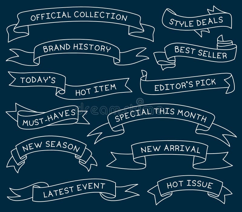 Hand Drawn Ribbon Banners Set with Handwritten Messages Stock Vector ...