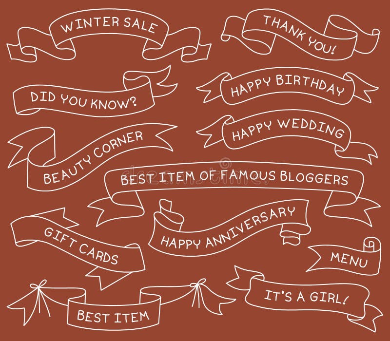 Hand Drawn Ribbon Banners Set with Handwritten Messages Stock Vector ...