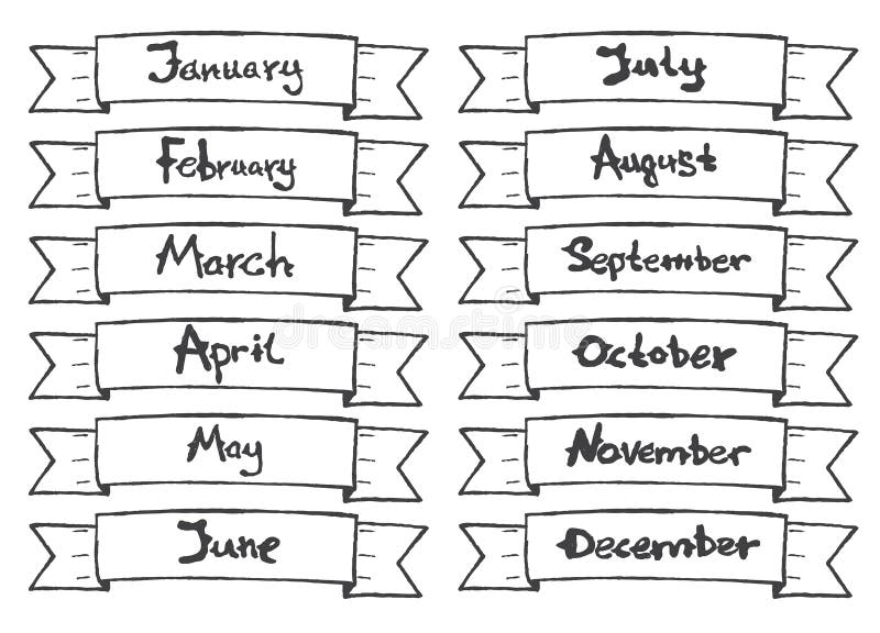 Hand Drawn Ribbon with Months for Calendar Stock Vector - Illustration ...