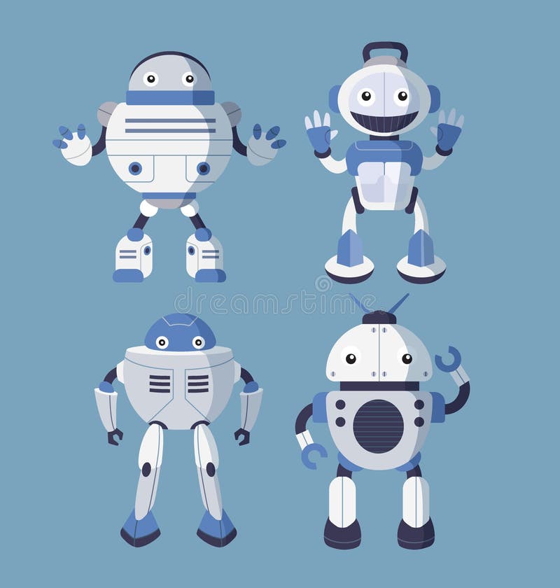 Hand Drawn Robot Character with Different Poses Collection, Cartoon ...
