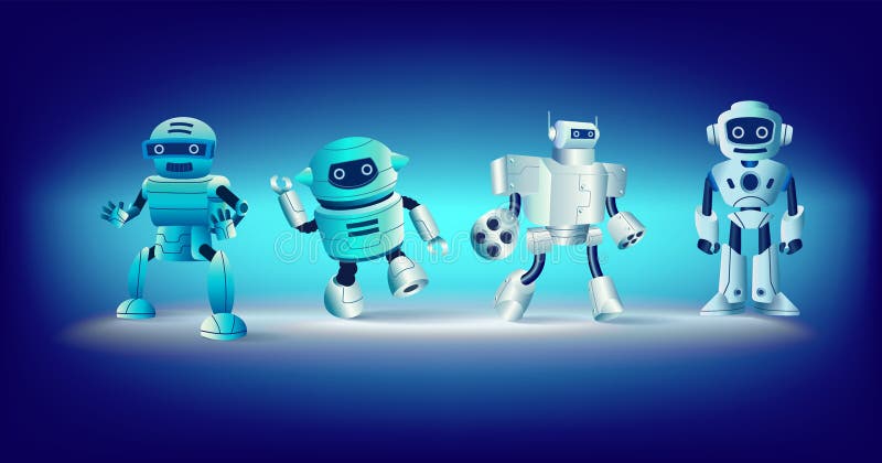 Hand Drawn Robot Character with Different Poses Collection, Cartoon ...