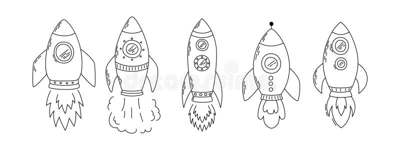 Hand Drawn Rocket Ship Doodle Icon on White Background Stock Vector ...