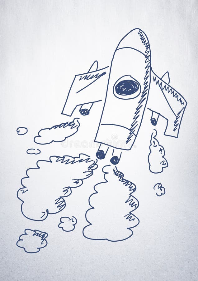 Hand-drawn Rocket on White Wall Stock Illustration - Illustration of ...