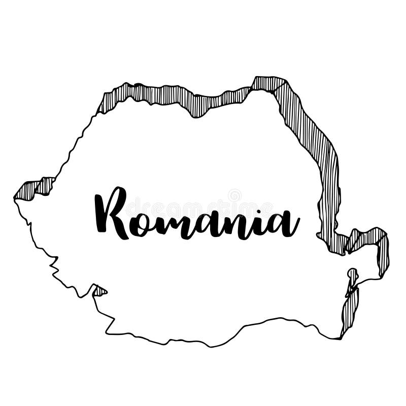 Hand drawn of Romania map stock illustration. Illustration of symbol ...