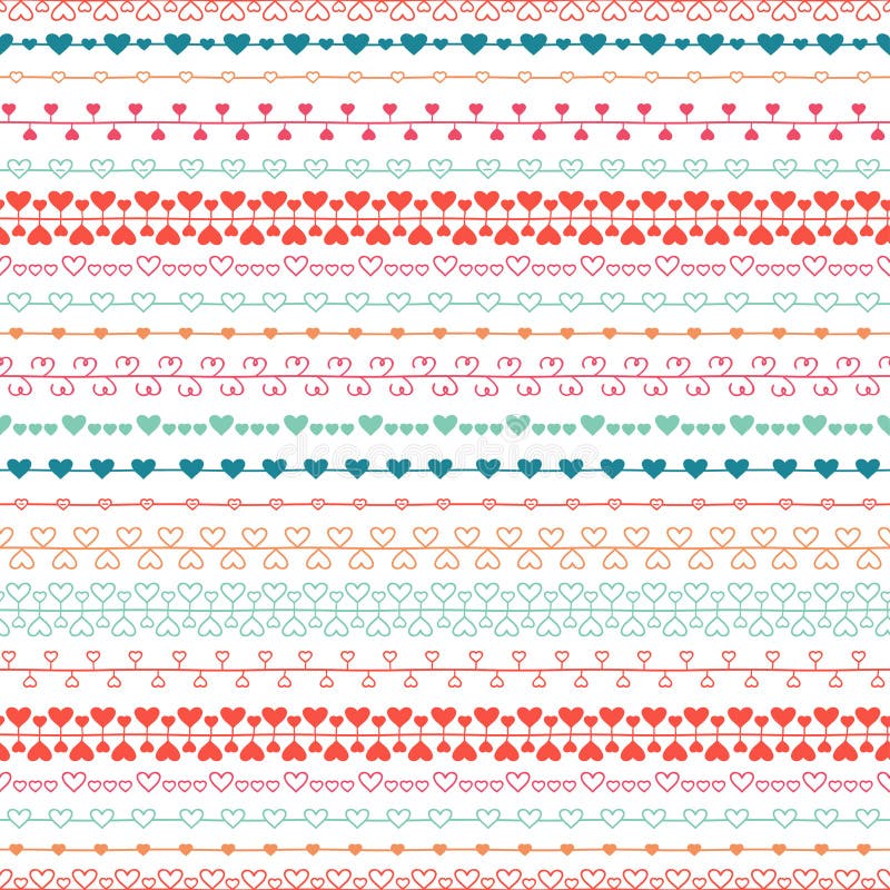 Hand Drawn Romantic Seamless Pattern with Hearts. Valentine Day Vintage ...