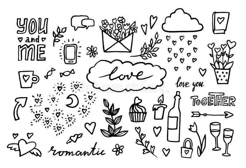 Hand Drawn Romantic Set Of Design Elements Vector Illustration Doodle