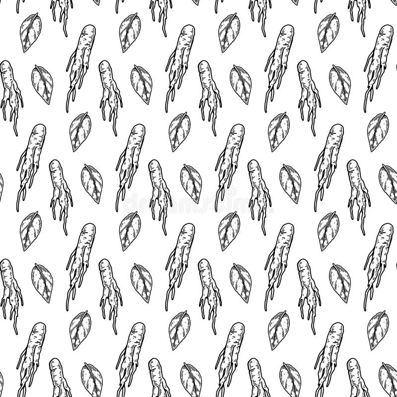 Hand Drawn Roots and Leaves Seamless Pattern. Vector Illustration in ...