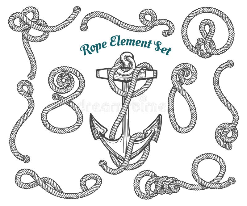 Hand Drawn Rope Element Set Stock Illustration - Illustration of ...
