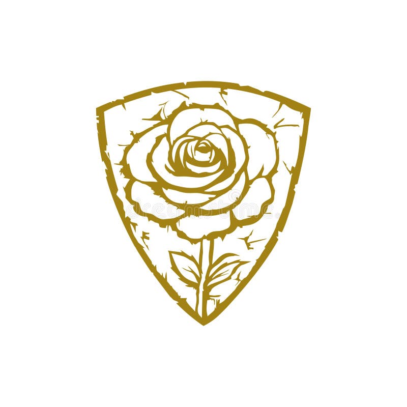 Hand Drawn Rose Flower Inside a Shield Illustration Stock Illustration ...