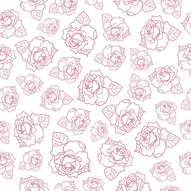 Hand Drawn Rose. Pink Linear Art. Seamless Pattern on a White ...