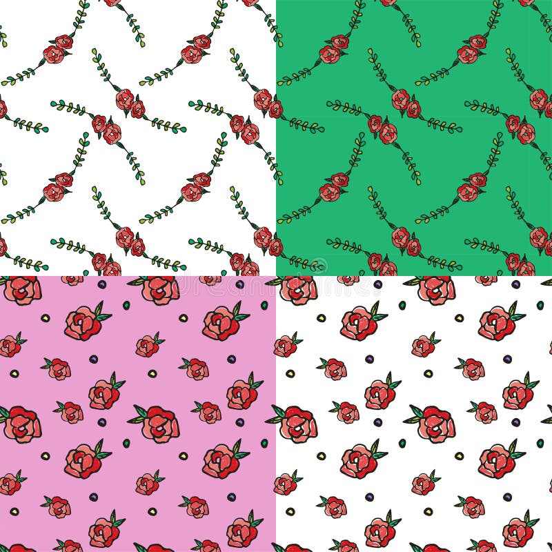 Hand Drawn Rose Repeating Seamless Pattern. Stock Vector - Illustration ...