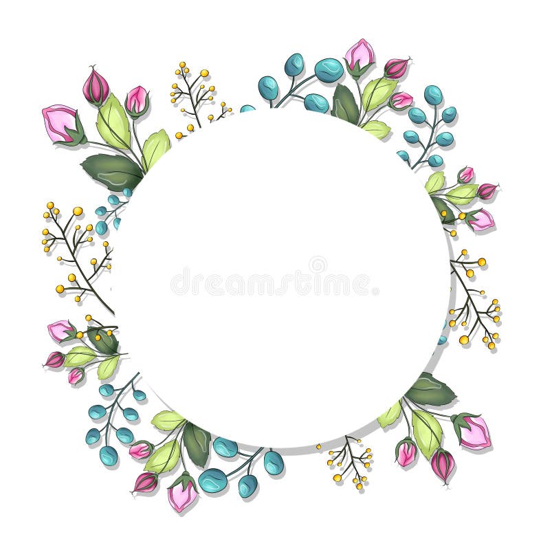 Hand Drawn Round Frame of Spring Flowers Stock Illustration ...
