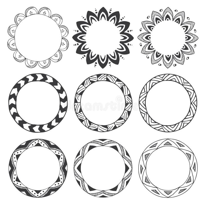 Hand Drawn Round Frames, Circle Ornaments Stock Vector - Illustration ...