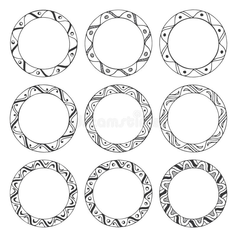 Hand Drawn Round Frames, Circle Ornaments Stock Vector - Illustration ...