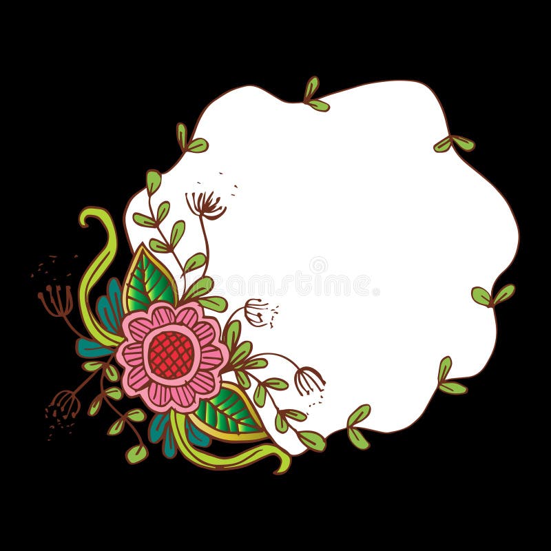Hand Drawn Rounded Floral Frame. Stock Illustration - Illustration of ...